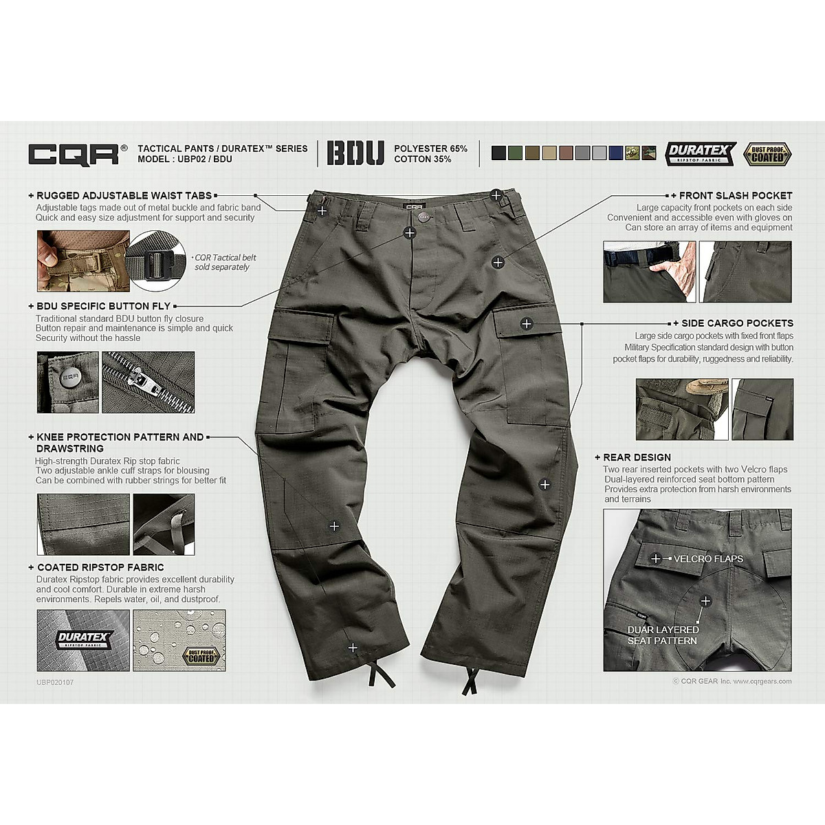 CQR Men's Tactical Pants, Military Combat BDU/ACU Cargo Pants, Water Resistant Ripstop Work Pants, Hiking Outdoor Apparel, Brigade Pants Charcoal, Medium Long