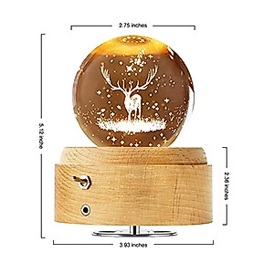 3D Crystal Ball Globe Deer Music Box with LED Night Light Lamp, Best Decor Gifts for Father Dad Husband Men Boyfriend Girlfriend Mom Women Wife Daughter Kids, Graduation Birthday Anniversary Wedding