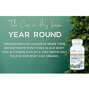 (120 Capsules), Glycinate, Bisglycinate, Malate, Zinc, Vitamin D3 for Brain, Sleep, Cramps, Headaches, Energy, Bones, Immune, Providing 280mg Elemental Magnesium, from KAPPA NUTRITION