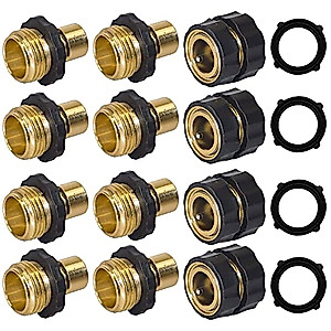 Hourleey 3/4 Inch Garden Hose Quick Connector, 4 Pcs Female & 8 Pcs Male of No Leak Quick Connect Hose Fittings