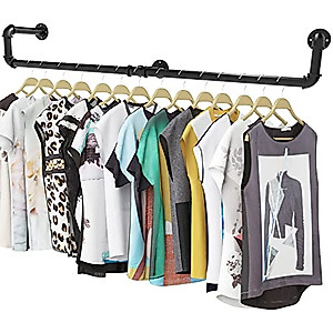 PNBO Wall Mounted Clothes Rack 59 in Length,Industrial Pipe Clothing Rack Wall Mounted Max Load 132Lb,Wall Mounted Garment Rack Space-Saving,Clothes Hanging Rod Bar Multi-Purpose Hanging