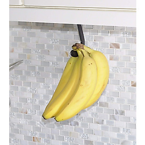 Banana Hook Hanger Under Cabinet Hook Ripens Bananas with Less Bruises, Hang Other Lightweight Kitchen Items, Folds Up Out of Sight When Not in Use, Self-Adhesive + Pre-drilled Screw Holes (Black)