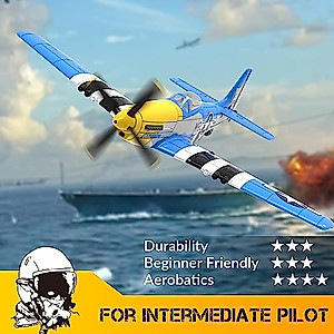 VOLANTEXRC RC Plane P51D Mustang RTF for Beginners, 2.4Ghz 4CH Remote Control Airplane Easy to Fly with Gyro Stabilization, Outdoor Hobby WWII Toy Gift for Kids & Adults (Blue)
