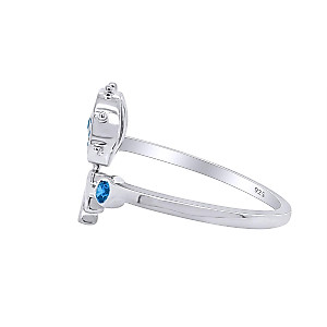 Round Simulated Blue Topaz 14k White Gold Over Sterling Silver Anchor & Rudder Ring