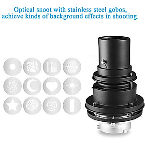 Alluneitter Bowens Mount Snoot,Strobe Video Snoot Conical Projector snoot with Optical Lens kit Include Various Gobos Used for Video Artist Modelling Shape Light Studio Photography Projection