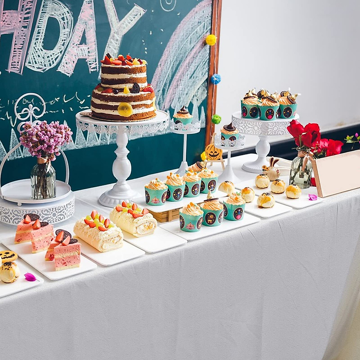 NEWOOK White Paper Tablecloths Disposable for Rectangle Tables 12 Pack,3 Ply Paper & Plastic Quality Table Cloth for Parties,54 x 108 Inch Birthday Table Cover Outdoor Wedding Banquet Tablecover