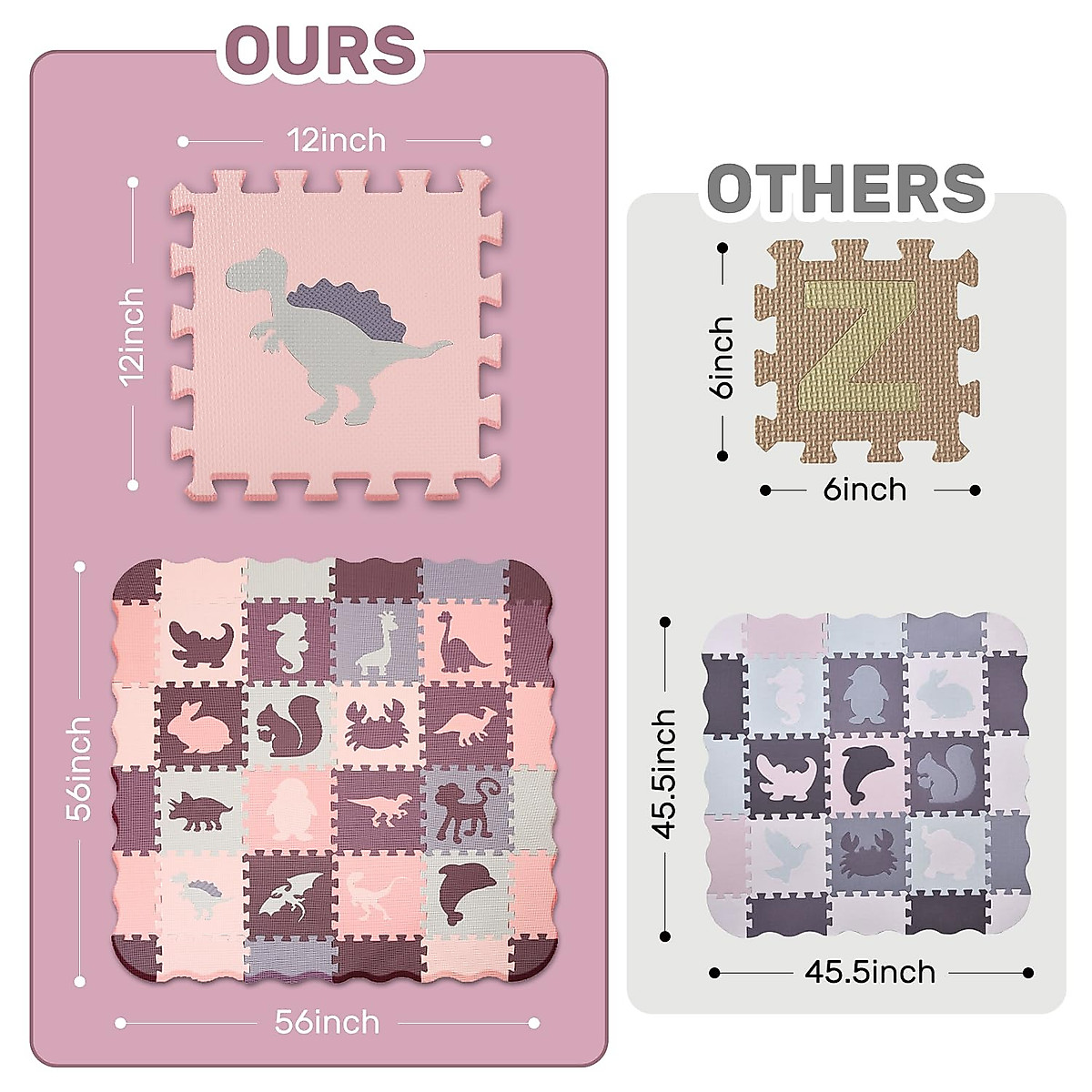 56" X 56" Baby Play Mats Floor Mat Foam Puzzle Playmat for Toddler and Kids