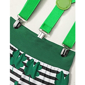 AGAPENG St Patricks Day Baby Boy Outfit Baby St Patricks Day Outfit Boy 3-6 Months Baby Boy St Patricks Day Outfit My First St Patricks Day 1st Romper Four Leaf Clover Suspenders Pants Stripe Hat