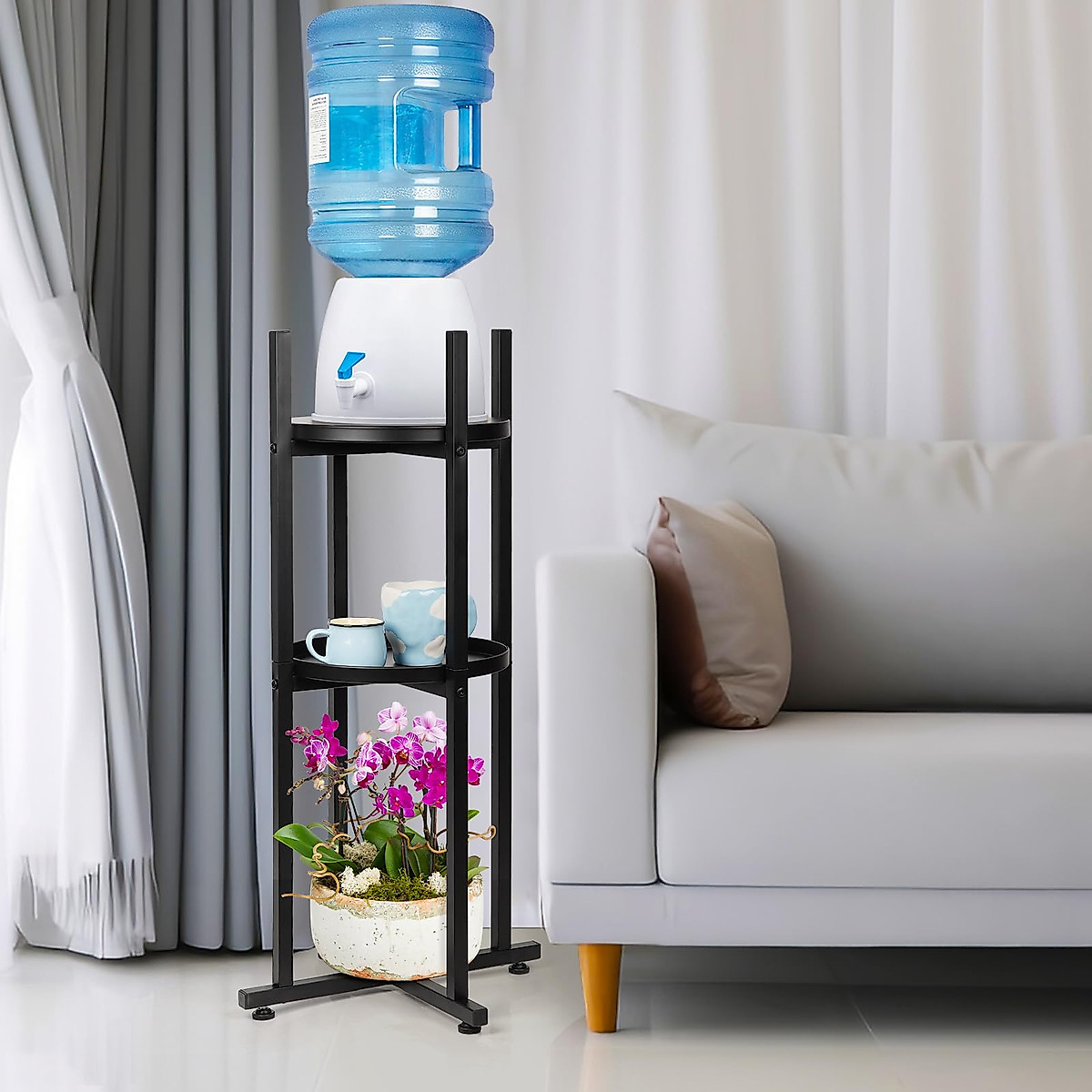 Retyion Water Dispenser Stand 5 Gallon Water Jug Stand Sturdy Water Stand(32.8" Hight-11.2" Wide) Water Jug Stand with 2 Round Shelfs for 1-5 Gallon Water Bottles/Crocks, Water Jug and Plant Stand