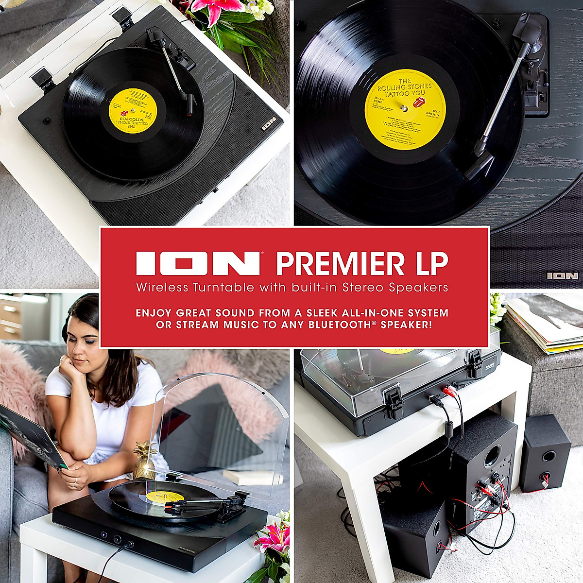 ION Audio Premier LP | Wireless Bluetooth Turntable / Vinyl Record Player with Speakers, USB Conversion, RCA and Headphone Outputs – Black Finish