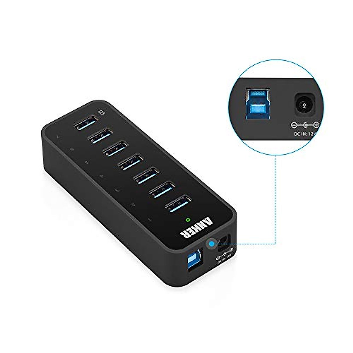 Anker 7-Port USB 3.0 Data Hub with 36W Power Adapter and BC 1.2 Charging Port for iPhone 7/6s Plus, iPad Air 2, Galaxy S Series, Note Series, Mac, PC, USB Flash Drives and More