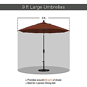 California Umbrella 9' Round Aluminum Patio Umbrella, Crank Lift, Auto Tilt, Bronze Pole, Terracotta Olefin