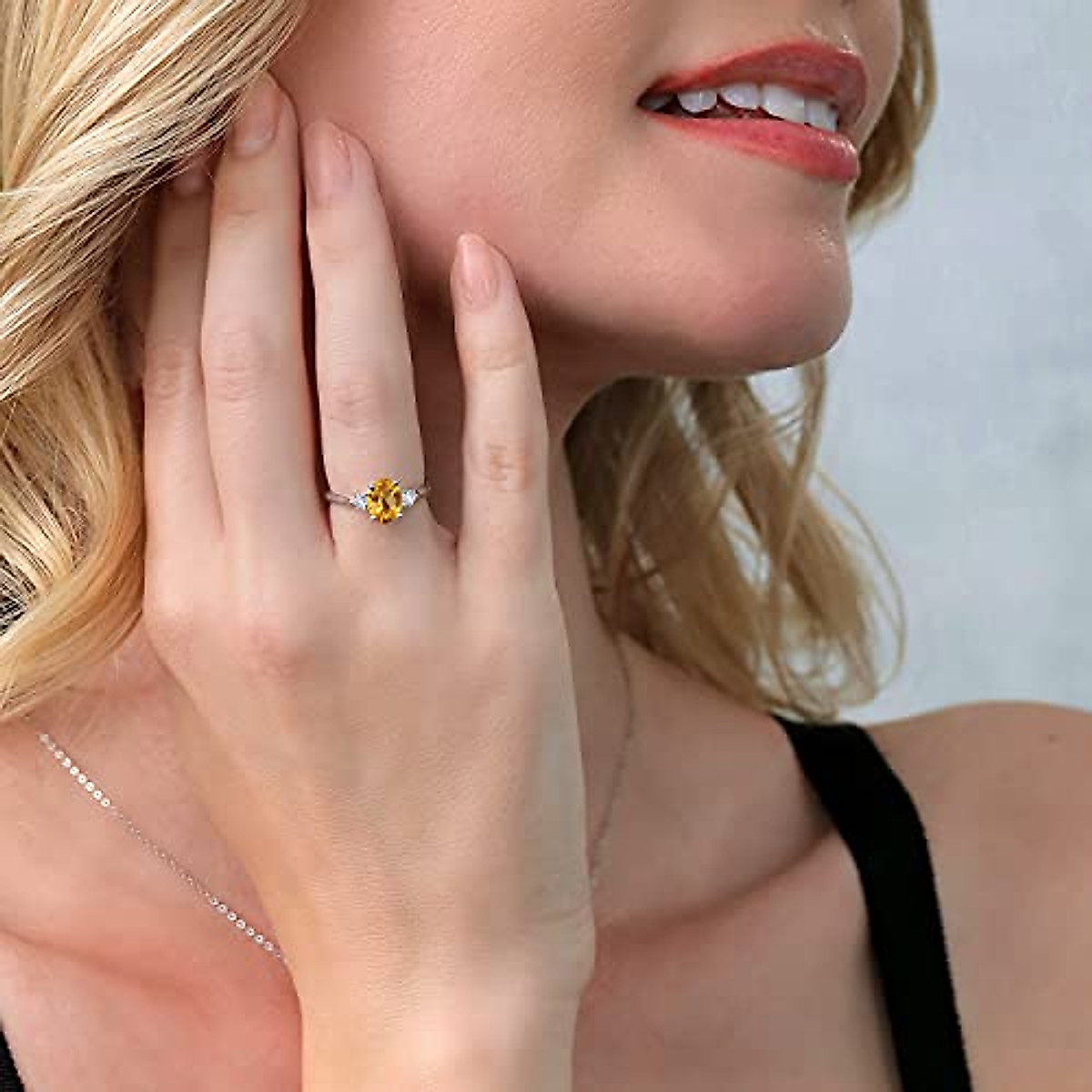 Gem Stone King 10K White Gold Citrine and White Created Sapphire 3-Stone Women's Ring (1.35 Cttw, Checkerboard Cut, Gemstone Birthstone, Available In Size 5, 6, 7, 8, 9)