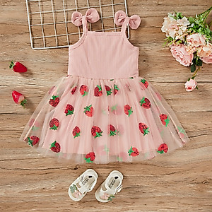 Toddler Baby Girl Dress Sleeveless Strap Knit Dress Daisy Tutu Dresses Princess Sundress (Pink Strawberry, 18M)