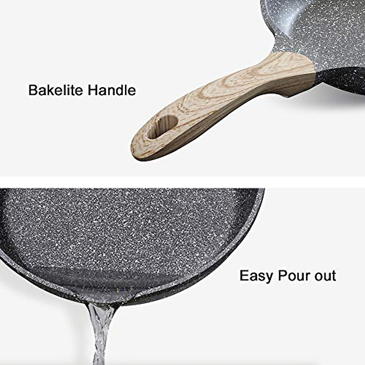 JEETEE 8 Inch Nonstick Frying Pan, Stone Coating Cookware, Nonstick Omelette Pan with Heat-Resistant Handle, Induction Skillet for Eggs (Grey)