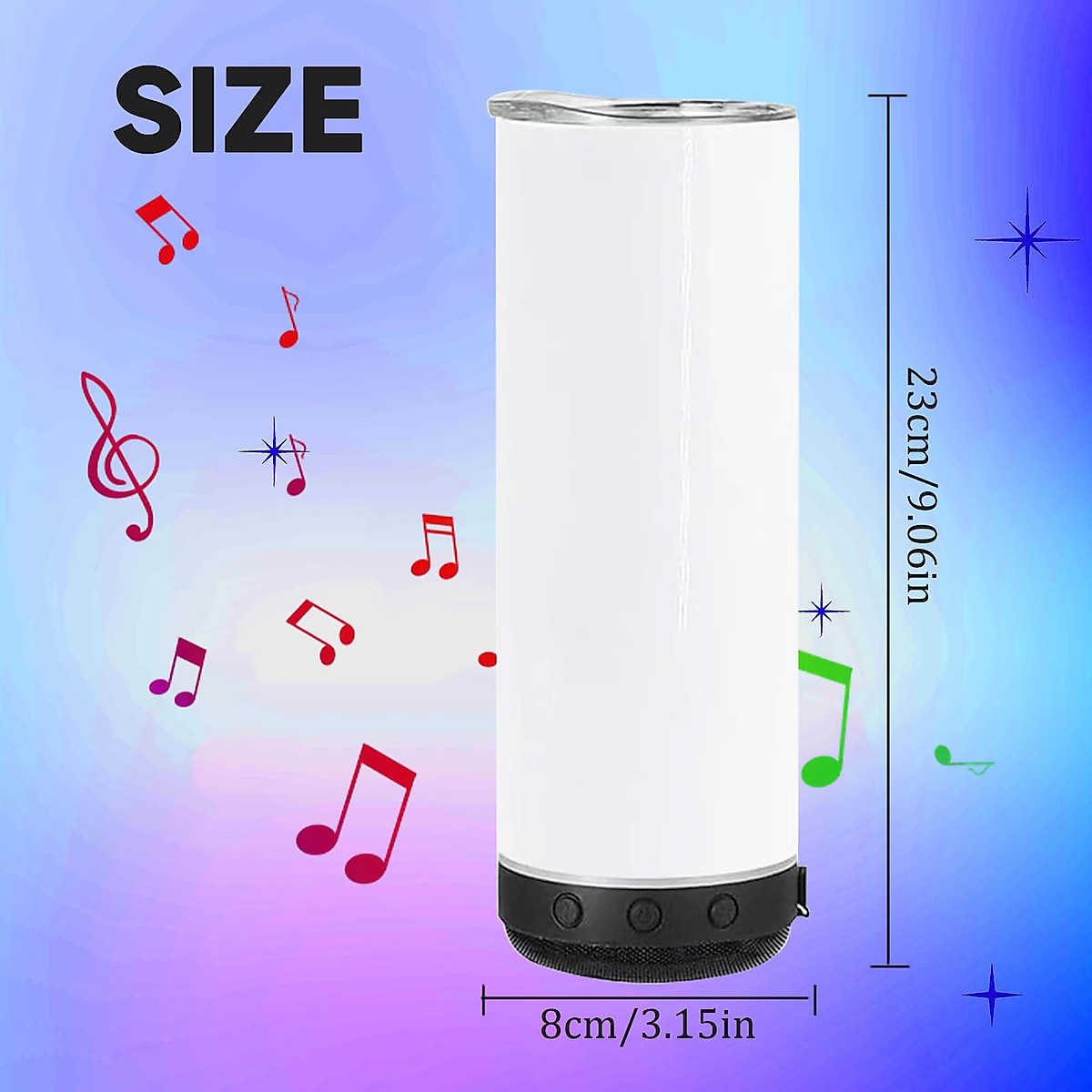 HIZEE 12pack 20oz cups Bluetooth Sublimation Tumbler with Straw and Lid, Double-Wall Stainless Steel Vacuum Insulation Sublimation Tumbler Blank, RemovableRechargeable Bluetooth Wireless Speaker Black