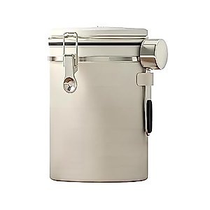 Fourmor Stainless Steel Coffee Grounds and Beans Container Canister with Date-Tracker - CO2-Release Valve and Measuring Scoop 22OZ for Grounds Coffee, Beans, Tea, Flour, Cereal, Sugar