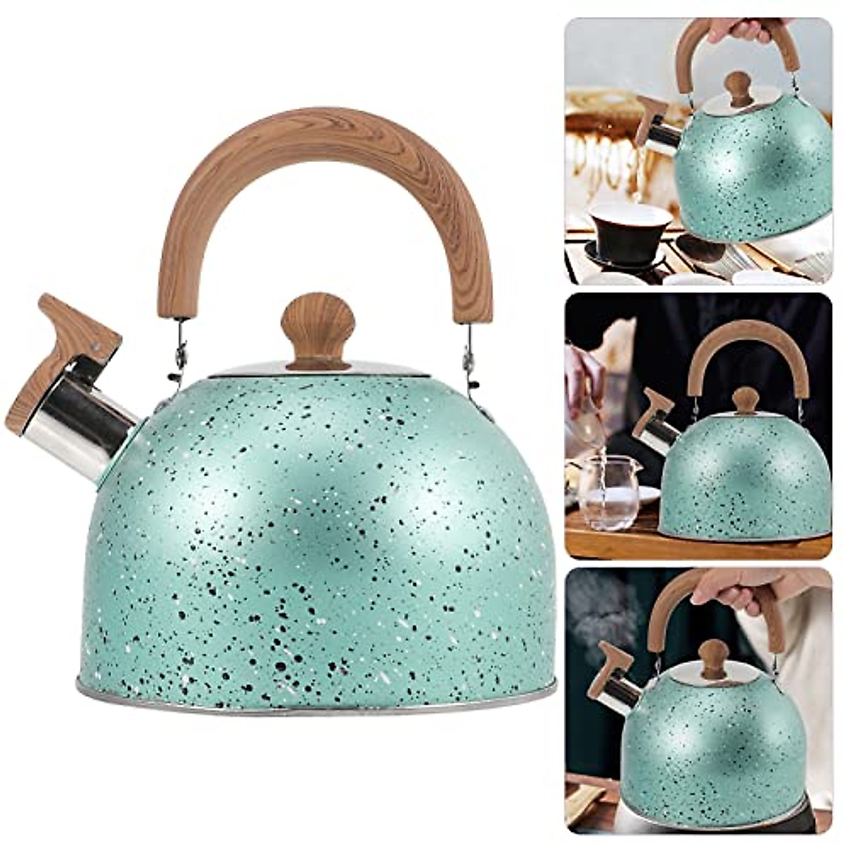 Hemoton Stovetop Tea Kettle Stainless Steel Whistling Teapot Water Kettle Stove Coffee Kettle with Cool Grip Ergonomic Handle for Boiling Water 2L Green
