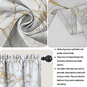 ULQUISNCE Marble Luxury Gold Tier and Swag Window Curtain Set, 3Pcs Kitchen Curtain Marble Art Valance Set White Rod Pocket Curtain for Kitchen Window Modern Unique Patterns