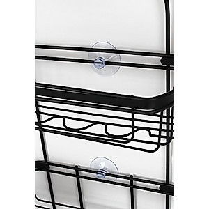 Splash Home Bathroom Door or Hanging from Shower Head Caddy with Two Basket Organizers Plus Dish for Storage Shelves for Shampoo, Conditioner Soaps, 24 x 15 x 12 Inches Black