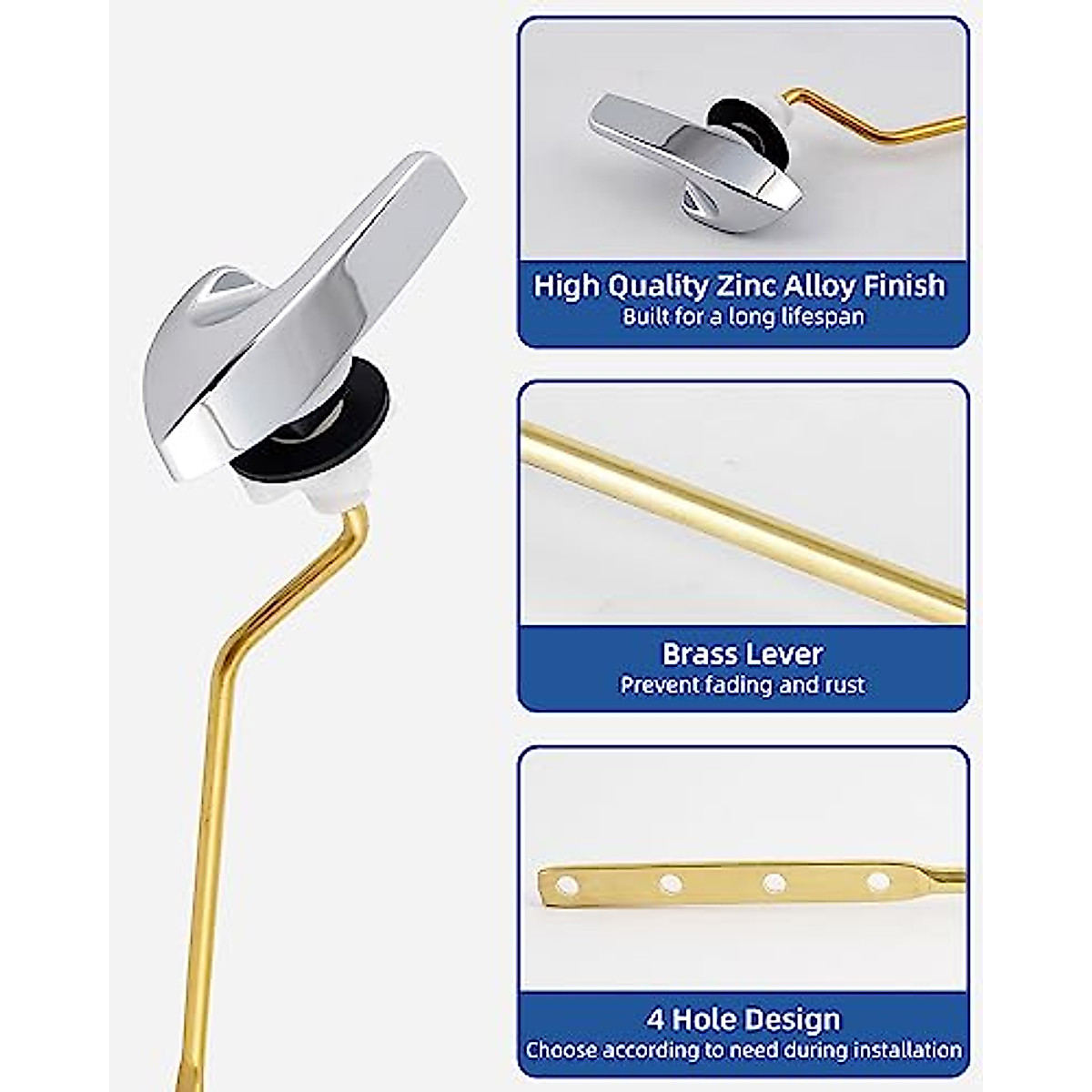 Hibbent Toilet Handle Replacement, Side Mount Tank Flush Lever Handle Compatible with Kohler Toilet Tank, Toilet Trip Lever with Stainless Steel Flapper Chains, Toilet Repair Handle, Chrome