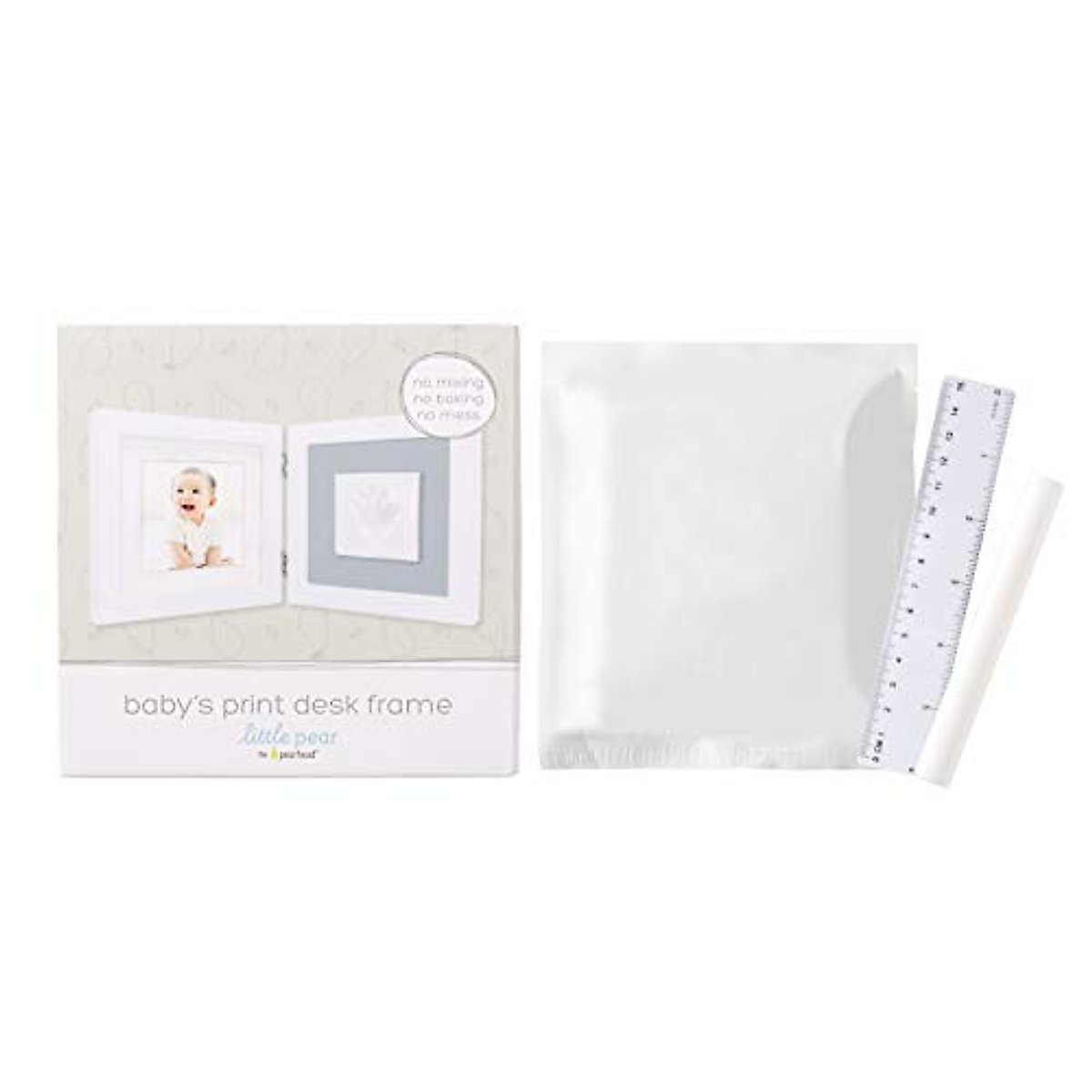 Little Pear Baby's Print Keepsake Desk Frame, Handprint And Footprint Imprint Kit, Folding Tabletop Frame, 4x6 Photo Insert, Gift For New And Expecting Moms, White
