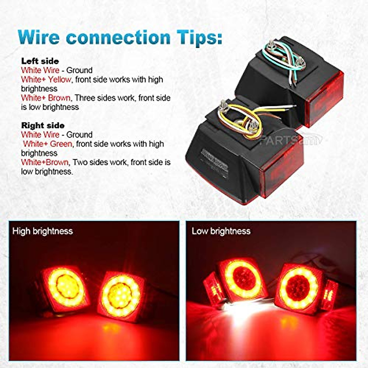 Partsam 12V LED Trailer Light Kit, Halo Glow Submersible Square Tail Lights Kit Left Right Turn Stop Signal for Under 80 Inch Boat Trailer RV Camper Marine Snowmobile (Led Boat Trailer Light kit)