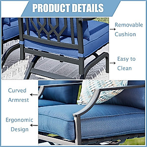 LOKATSE HOME 2 Pieces Outdoor Conversation Furniture Patio Bistro Armchair Set Metal Single Dining Cushion, 2 Chairs, Blue