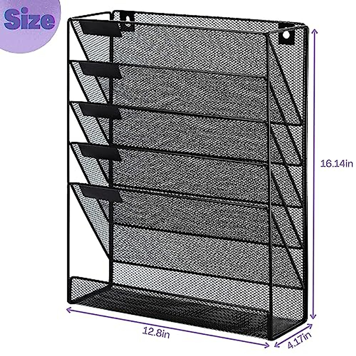 HMXLJJY 6 Tier Mesh Wall File Organizer,Vertical File Organizer,Hanging Folder Organizer Wall Mount with Flat Tray,Mail Organizer for Papers,Folders,Files Clipboard & Magazine Organization for Office,Home(Black)