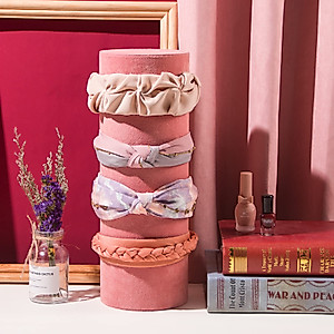 Justsoso Headband Holder Organizer, Soft Velvet Tower Hairband Stand Display, Vertical Hair Hoop Accessories Jewelry Storage for Women Girls (Peach Velvet)