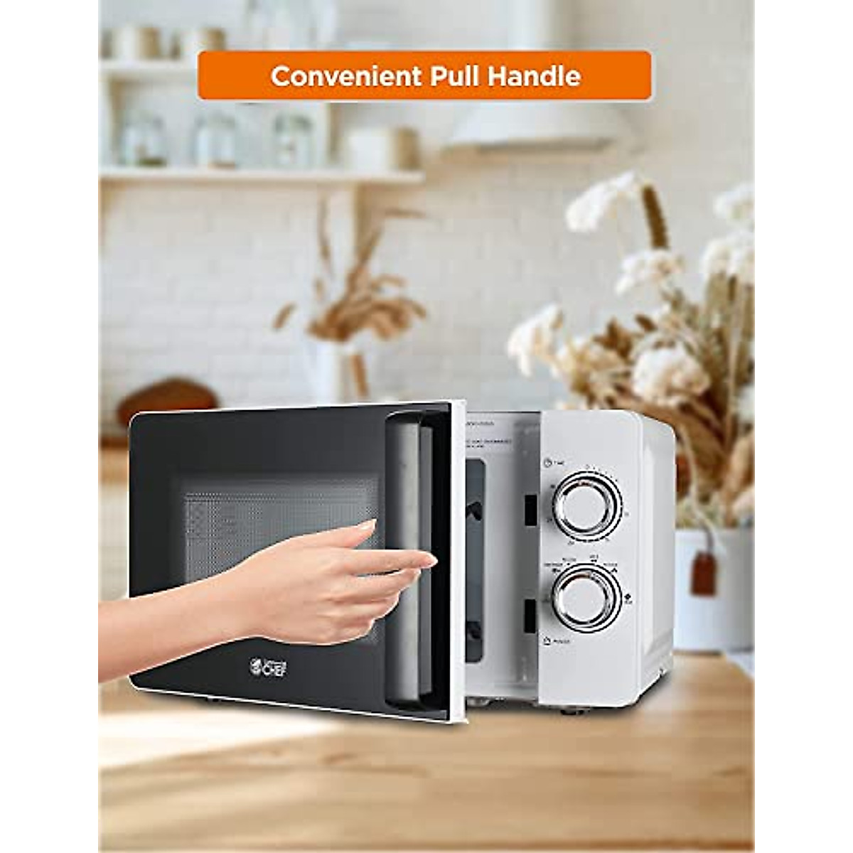 COMMERCIAL CHEF Small Microwave 0.7 Cu. Ft. Countertop Microwave with Mechanical Control, White Microwave with 6 Power Levels, Outstanding Portable Microwave with Convenient Pull Handle