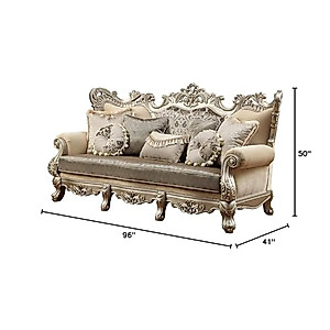 Acme Ranita Sofa,Tan Fabric, Champagne Wood Trim