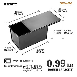 CHEFMADE Bread Loaf Pan with Lid, Nonstick 0.99Lb Dough Capacity Rectangle Flat Toast Box for Oven Baking