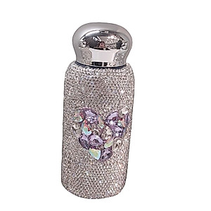 Thermos Cup Travel Mug Bling Rhinestone Shinning Water Bottle Stainless Steel Diamond Flask Vacuum Bottle for Christmas Birthday Valentine's Day Birthday Gift,Purple