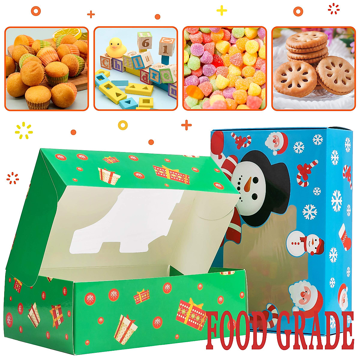 Funnlot Christmas Cookie Boxes Christmas Treats Container With Window 20PCS Christmas Treat Cookie Holiday Candy Box Christmas Baking Boxes Reindeer Santa Snowman Gingerbread Cookie Boxes