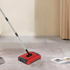 Carpet Sweeper Manual 3 Rolling Brushes Floor Sweeper Carpet Brush with Wheels and Large Waste Bin 43inch Detachable Carpet Cleaner