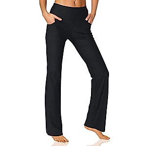 Zeronic Bootcut Yoga Pants for Women with Pockets High Waisted Workout Running Pants Tummy Control Long Bootleg Work Pants(Black,Large)
