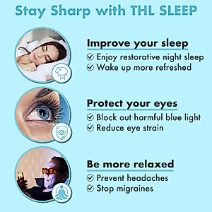 THL SLEEP XL Orange Blue Light Blocking Glasses for Men - Sleep & Migraine Glasses - Engineered 99.5% Amber Blue Light Glasses for Computer Eye Strain & Eye Fatigue - Blue Blockers for Gaming & More