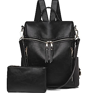 Leather Backpack Purse for Women Fashion Travel Large Girls Shoulder Bags with Small Purse Adjustable Strap