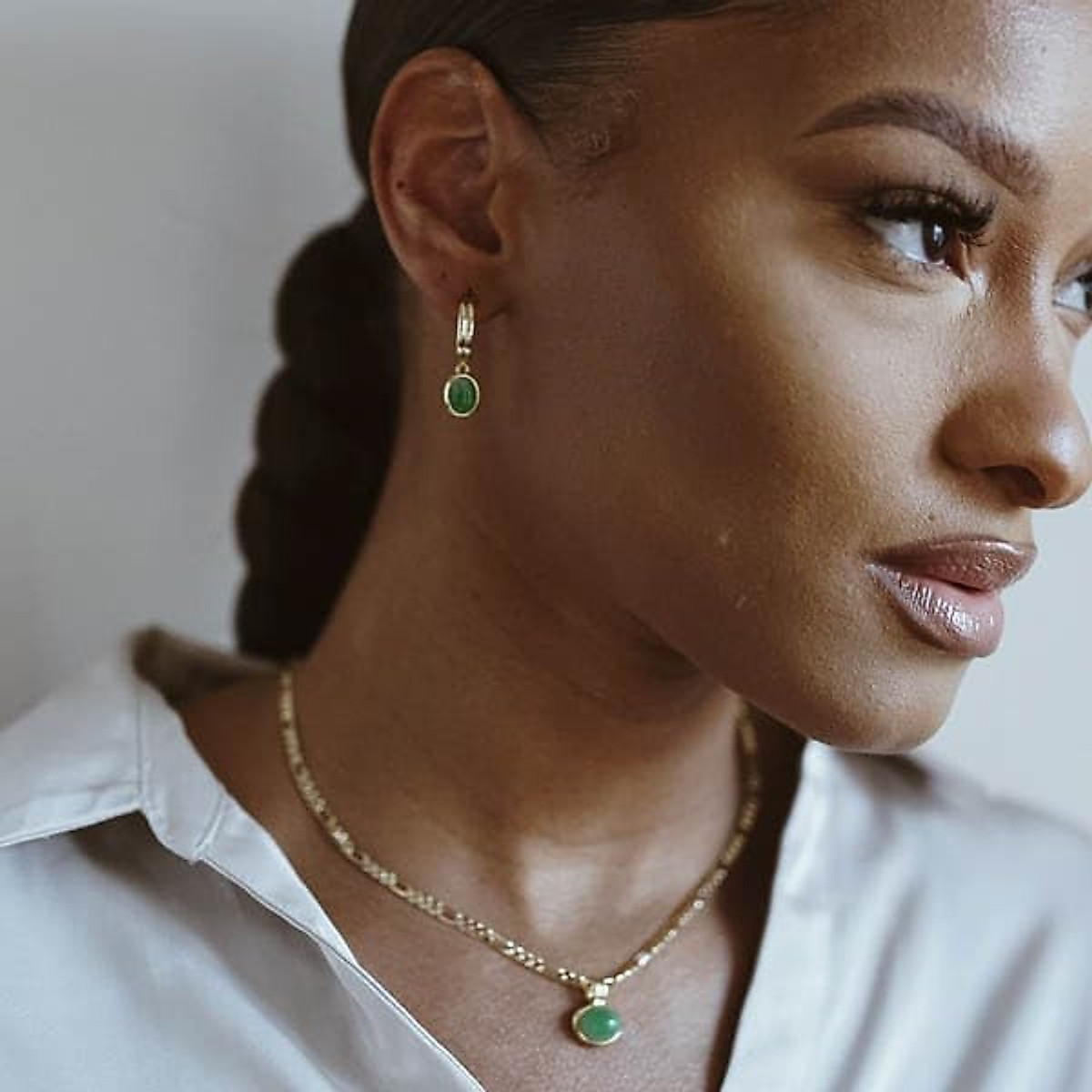 Moonffay Sage Green Jewelry Set for Women,Plated 18k Gold Jewerly Set,Natural Stone Pendant Necklace And Earrings Set Mothers Day Gift for Mom