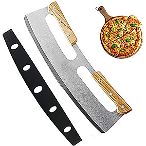 14 Inch Pizza Cutter, Mezzaluna Chopper, Mezzaluna Salad Chopper, Pizza Cutter Rocker Knife With Wooden Handle, Large Pizza Knife Tool…