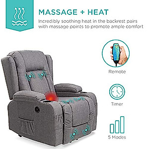 Best Choice Products Electric Power Lift Linen Recliner Massage Chair, Adjustable Furniture for Back, Lumbar, Legs w/ 3 Positions, USB Port, Heat, Cupholders, Easy-to-Reach Side Button - Gray