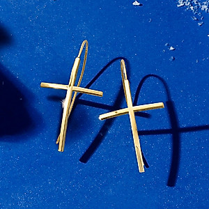 Ross-Simons 14kt Yellow Gold Curved Cross Drop Earrings
