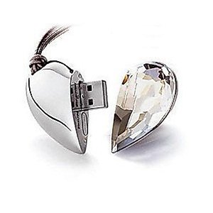 Shiny Crystal Heart Shape USB Flash Drive with Necklace(Clear)