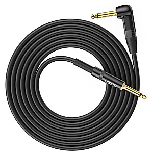 LEKATO Guitar Cable with Mute Button, Instrument Cable 20 ft Guitar Audio Cable for Electric Guitar, Bass, Professional Electric AMP Cord with Dual Mute Plug Ends, 1/4" Right Angle to Straight Plug