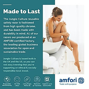 Jungle Culture Safety Razor with 10 Double Edge Blades • One Blade Metal Razors for Women & Men for Body & Face • Eco Friendly & Reusable Shaver • Teal