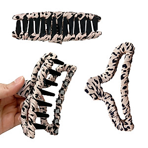Kitsch Fabric-Wrapped Claw Clip, Medium Open Shape Hair Clips for Women, Medium Hair Claw Clips & Jaw Clips, Claw Clips for Thick Hair, Claw Hair Clips for Girls (1pc, Leopard)