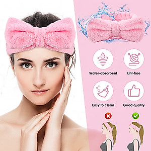 Molain Bowknot Hairband for Women, Coral Fleece Elastic Headband for Washing Face Shower Sports Beauty Skincare (Pink, 1 Count)