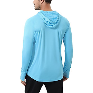 Yundobop Men's UPF 50+ Rash Guard Swim Shirt Long Sleeve Athletic Hoodies Lightweight Fishing Running Thumbholes Shirt Sky Blue L