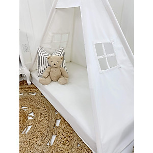 Domestic Objects | Play Tent Bed Canopy | Teepee for Mattress | 100% Cotton Canvas | Premium Quality (Crib/Cot No Door) (White)
